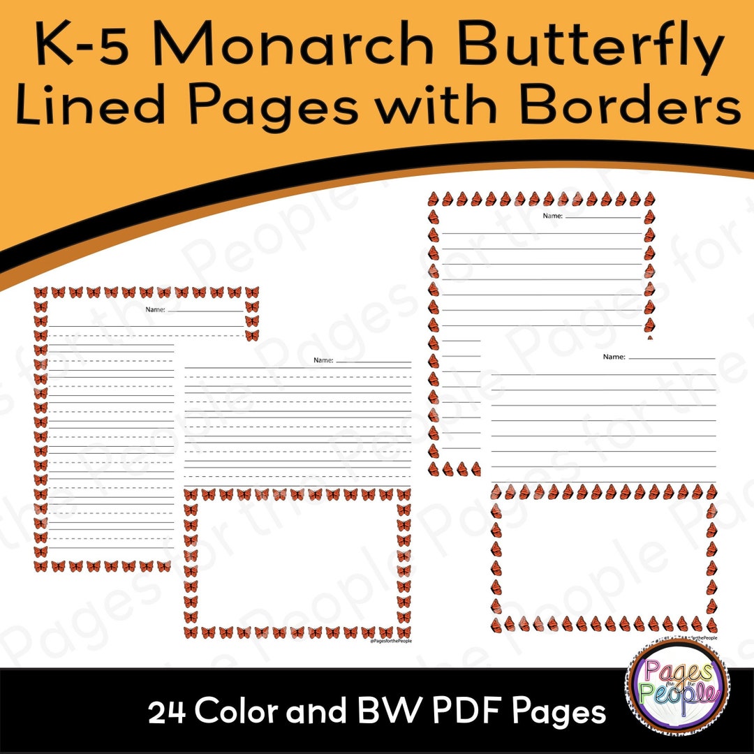 Monarch Butterfly Clip Art Frame Lined Writing Paper Printable (digital ...