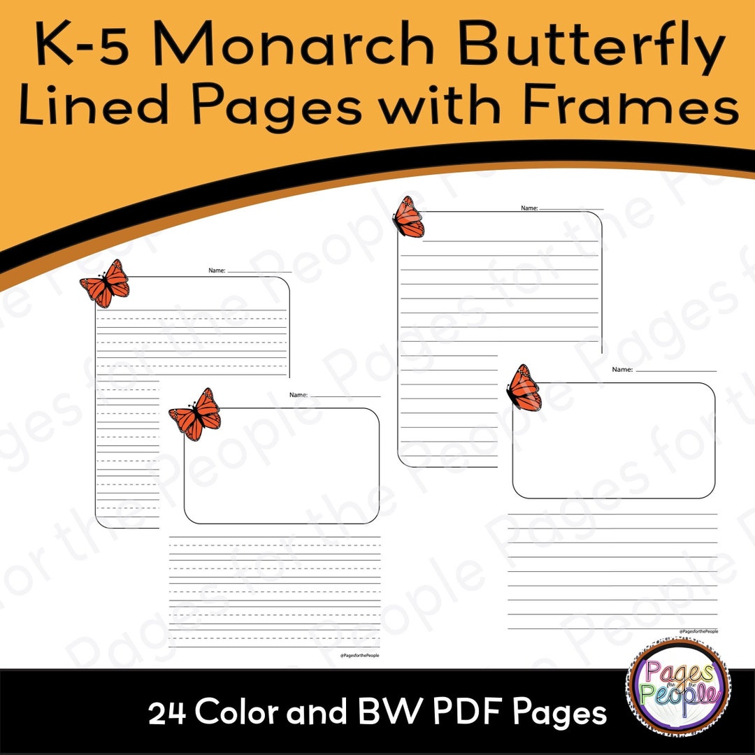 Monarch Butterfly Clip Art Frame Lined Writing Paper Printable digital ...