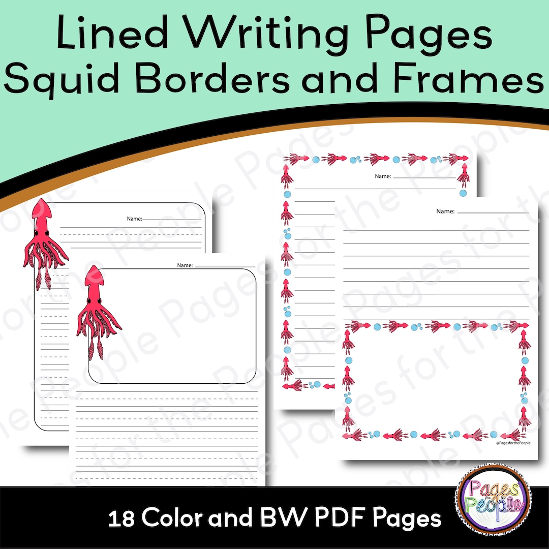 Squid Clip Art Lined Writing Paper Printable (digital Download) - Etsy