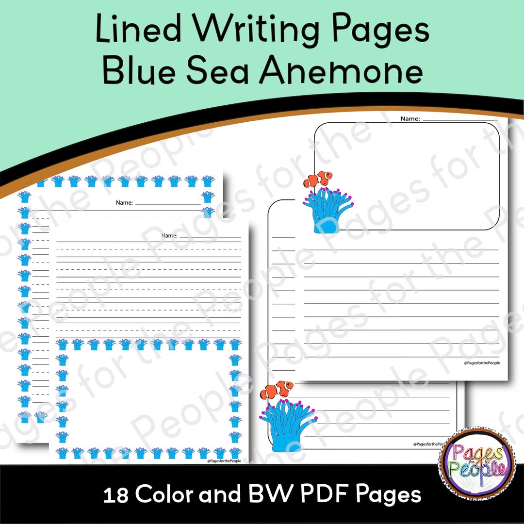 Blue Sea Anemone Clip Art Lined Writing Paper Printable (digital ...