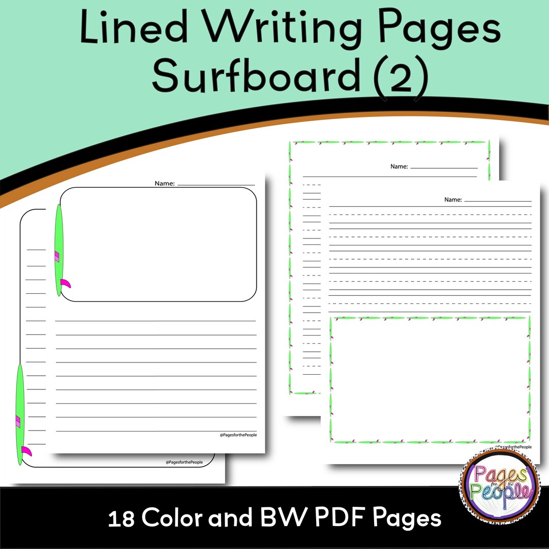 Surfboard (2) Clip Art Lined Writing Paper Printable (digital Download ...