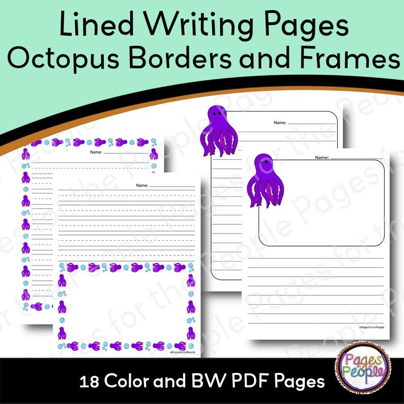 Octopus Clip Art Lined Writing Paper Printable (digital Download) - Etsy