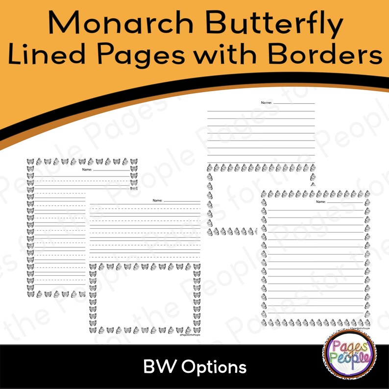 Monarch Butterfly Clip Art Frame Lined Writing Paper Printable (digital ...