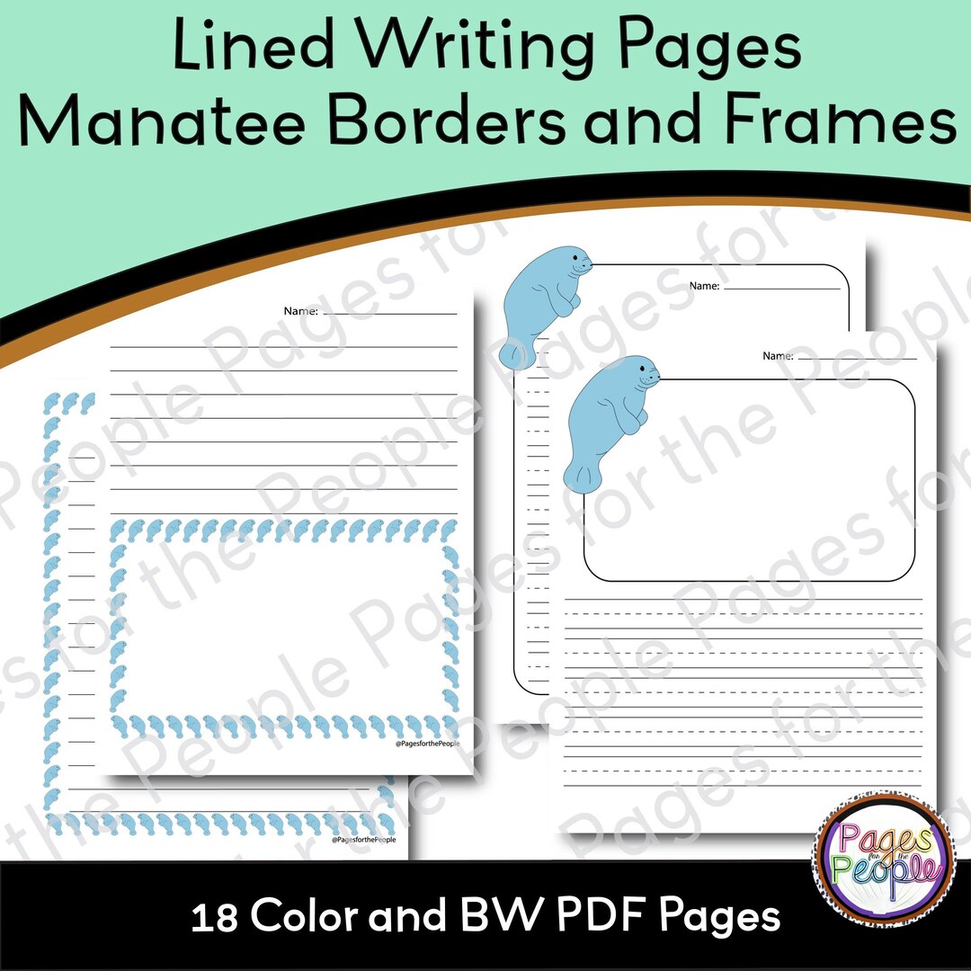 Manatee Clip Art Lined Writing Paper Printable (digital Download) - Etsy