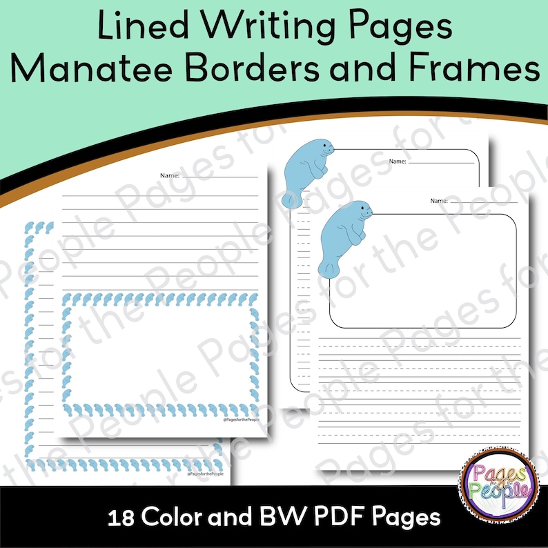 Manatee Clip Art Lined Writing Paper Printable (digital Download) - Etsy