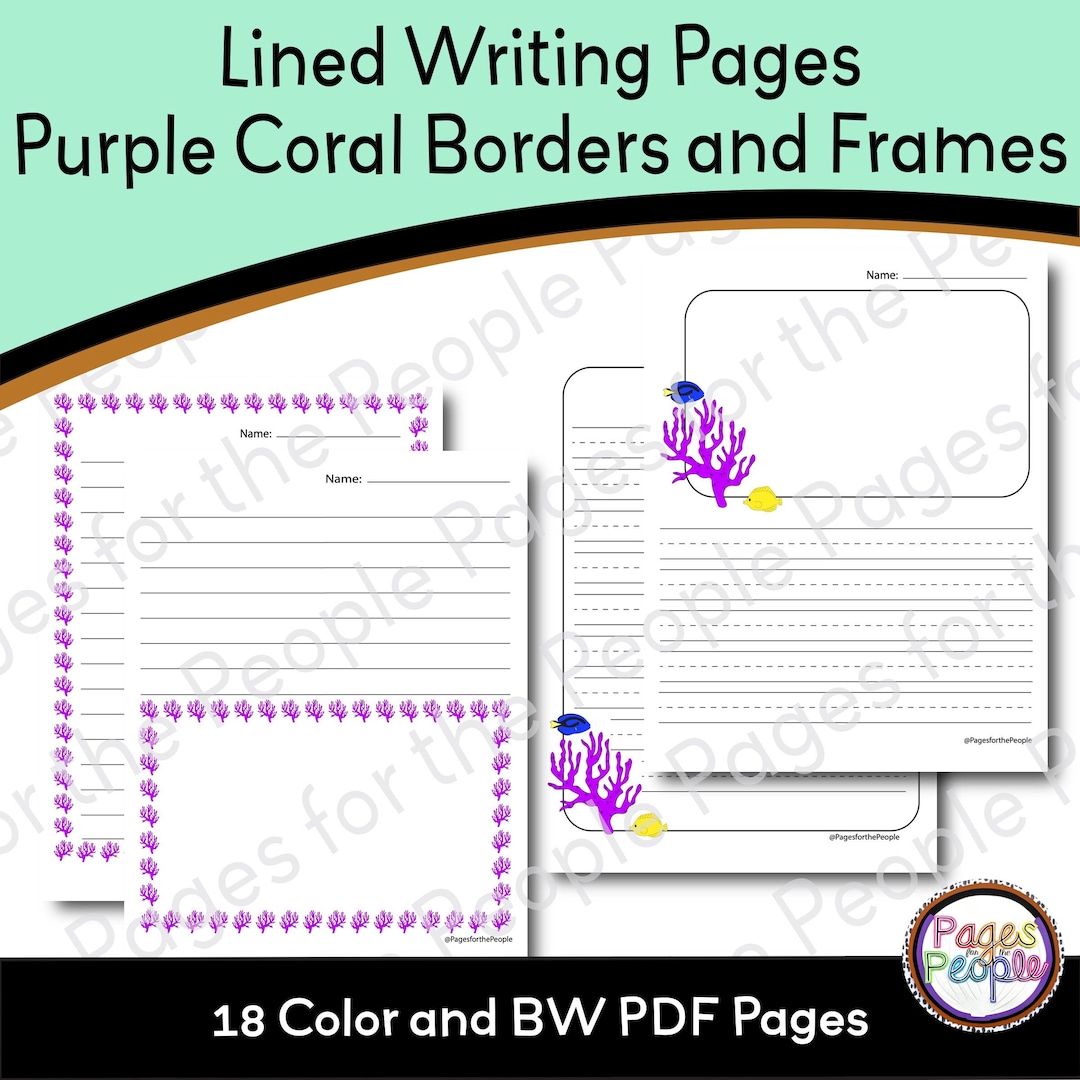 Purple Coral Clip Art Lined Writing Paper Printable (digital Download ...