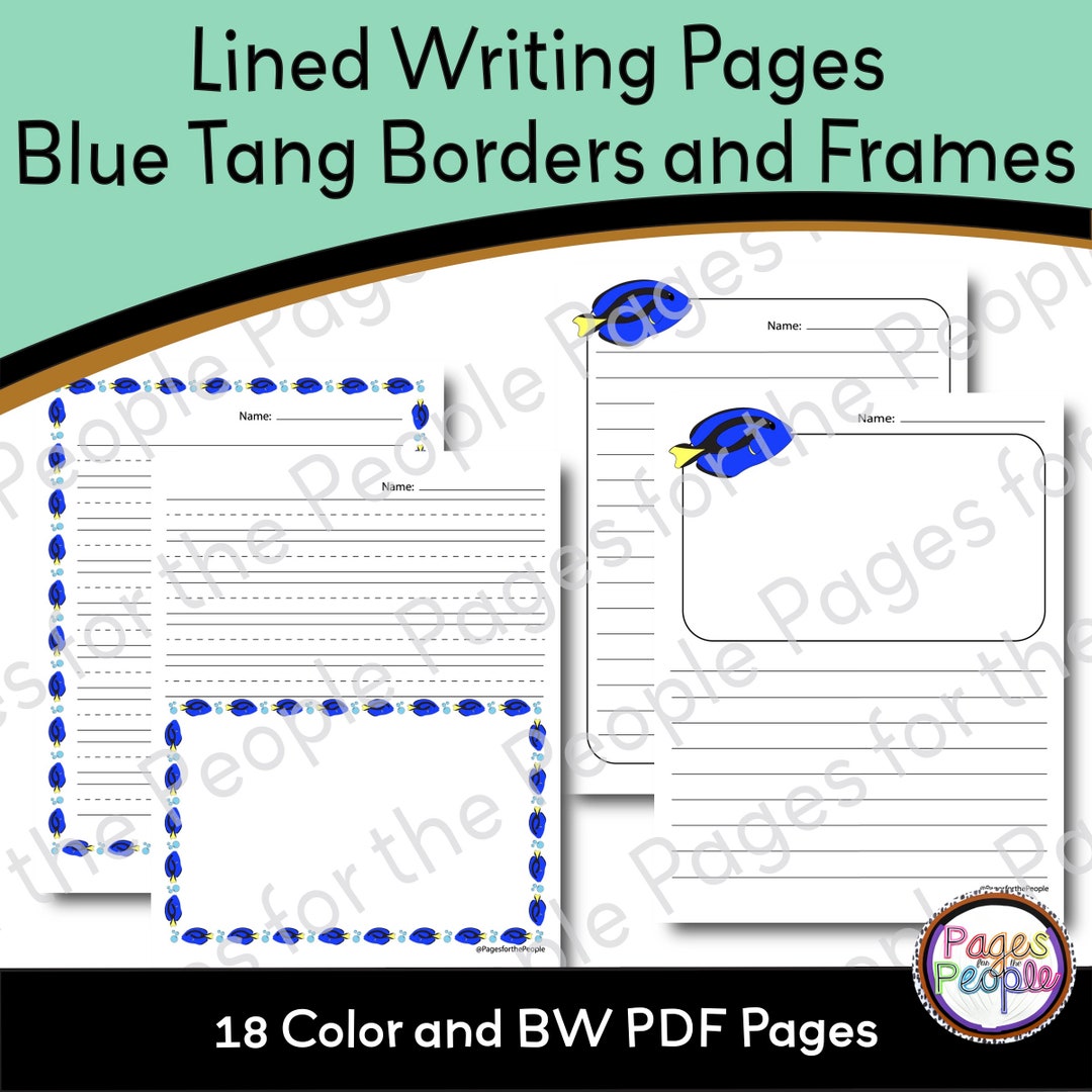 Blue Tang Fish Clip Art Lined Writing Paper Printable (digital Download ...