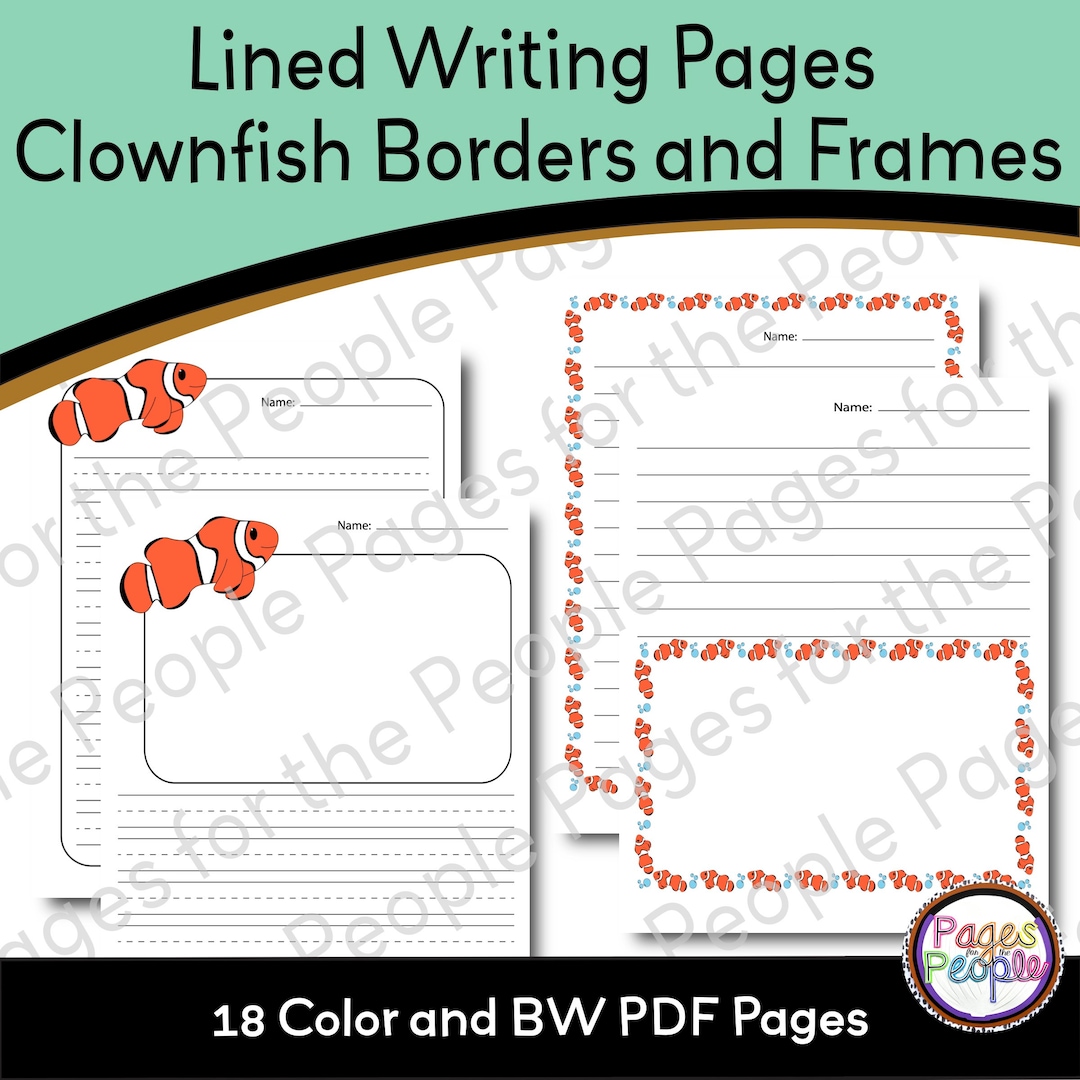 Clownfish Clip Art Lined Writing Paper Printable (digital Download) - Etsy