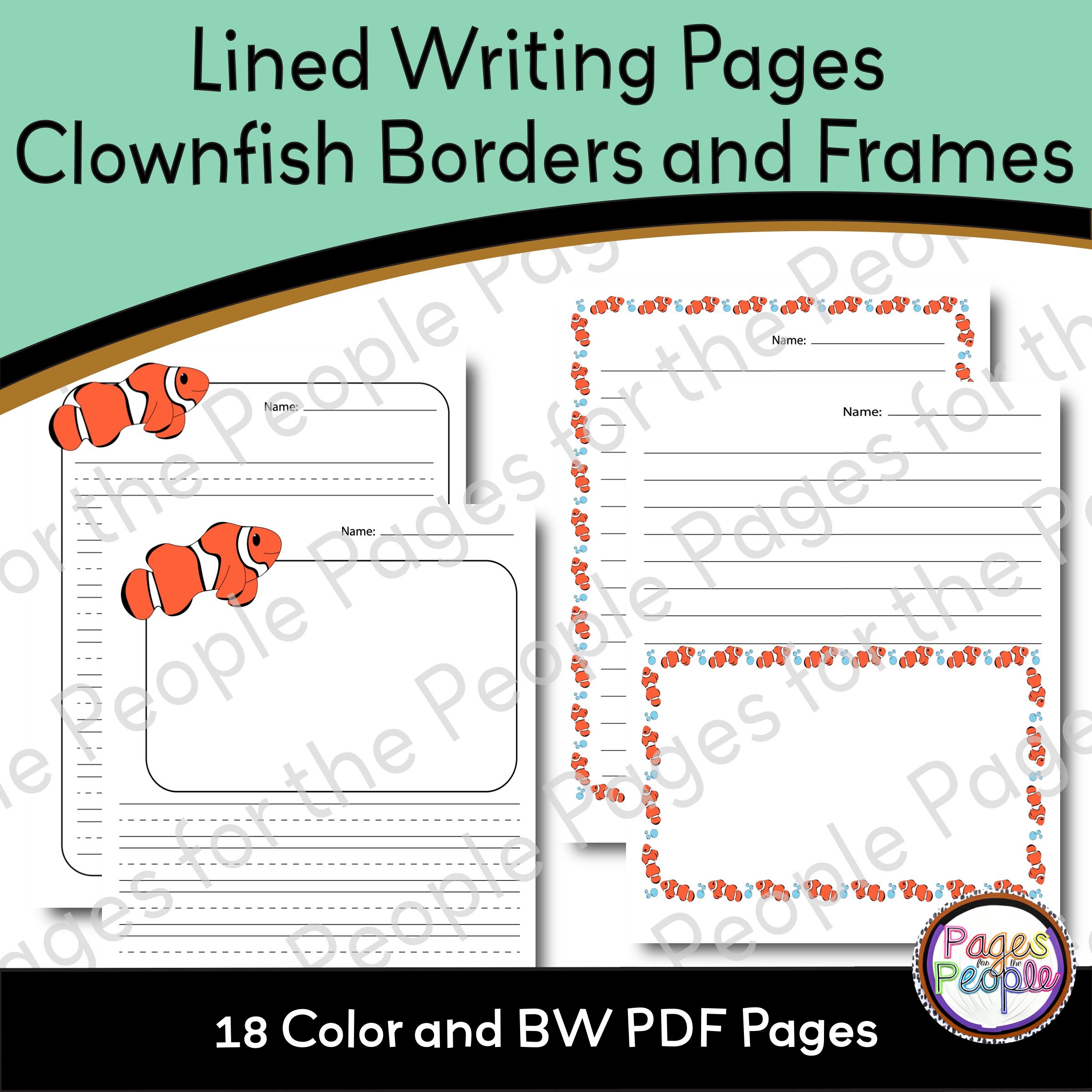 Clownfish Clip Art Lined Writing Paper Printable digital Download - Etsy