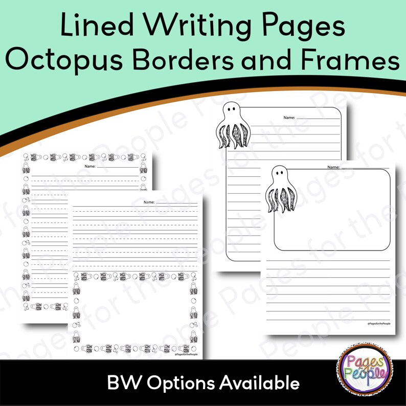 Octopus Clip Art Lined Writing Paper Printable digital Download - Etsy