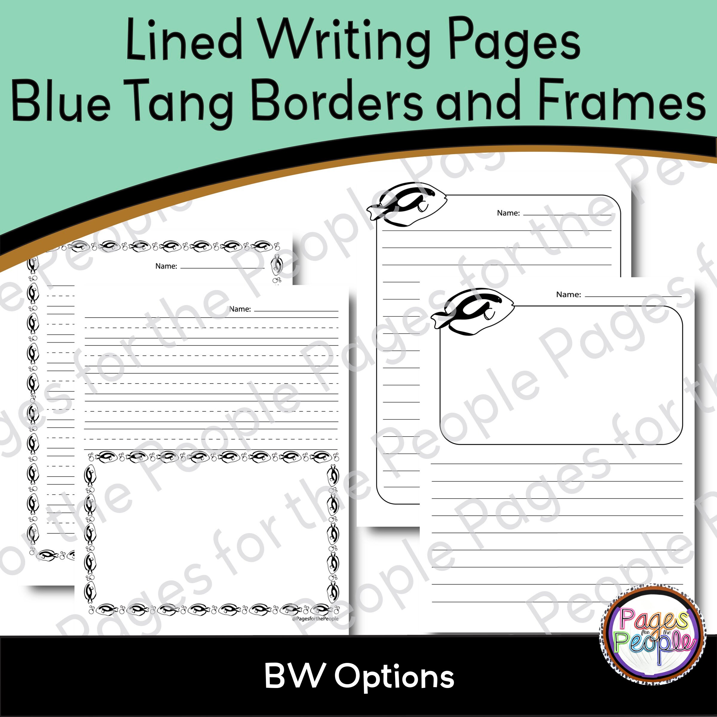 Blue Tang Fish Clip Art Lined Writing Paper Printable digital Download ...