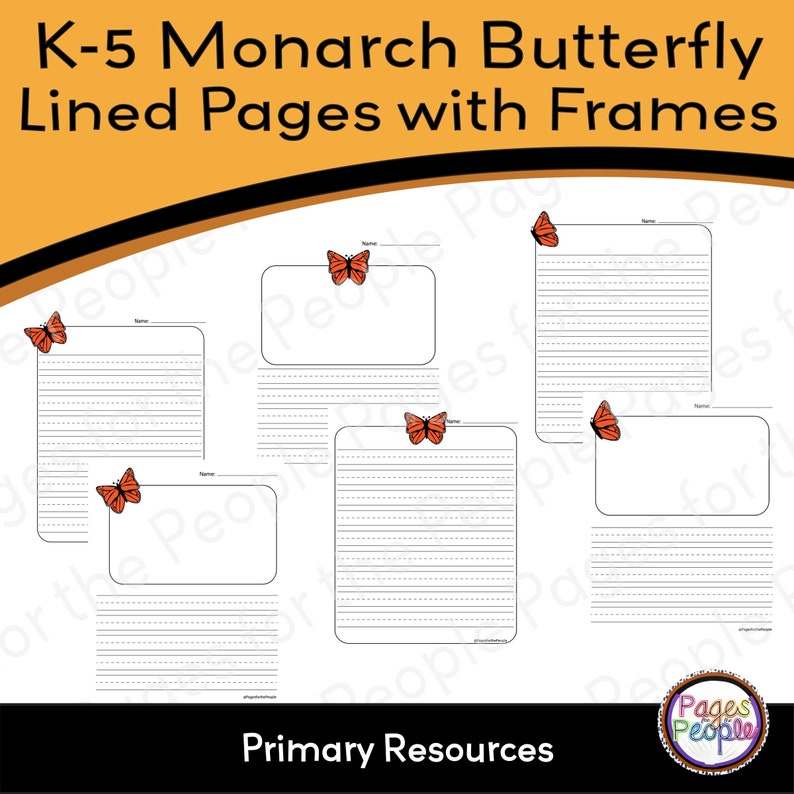 Monarch Butterfly Clip Art Frame Lined Writing Paper Printable (digital ...