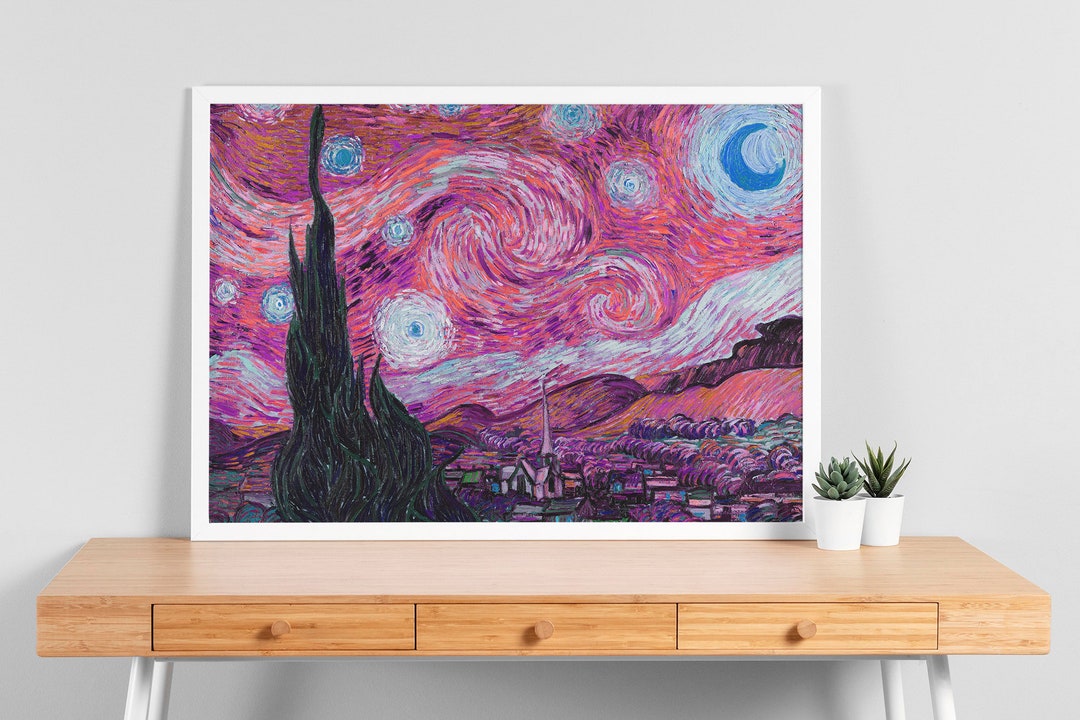 Pink Starry Night Van Gogh Print, Wall Art, Van Gogh, Pink Aesthetic - Etsy