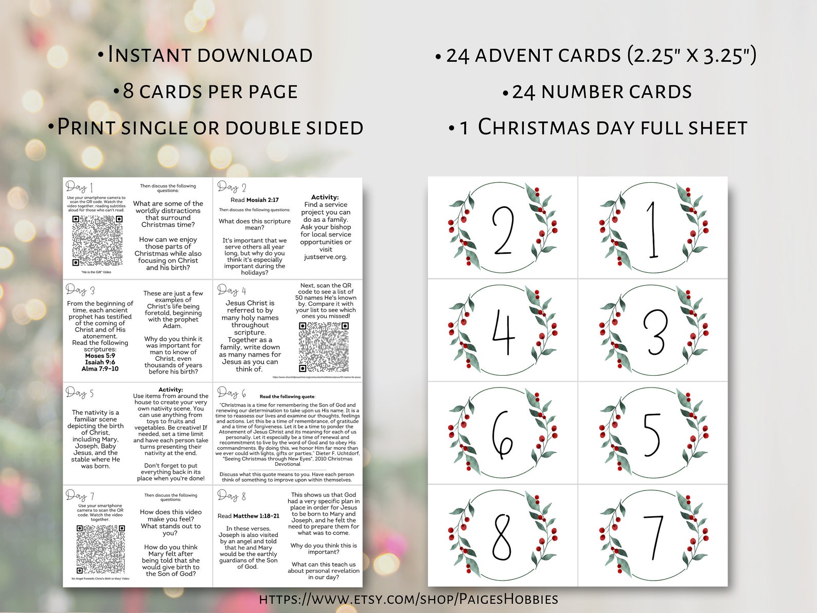 LDS Printable Advent Cards for Christmas Advent Calendar Church of ...