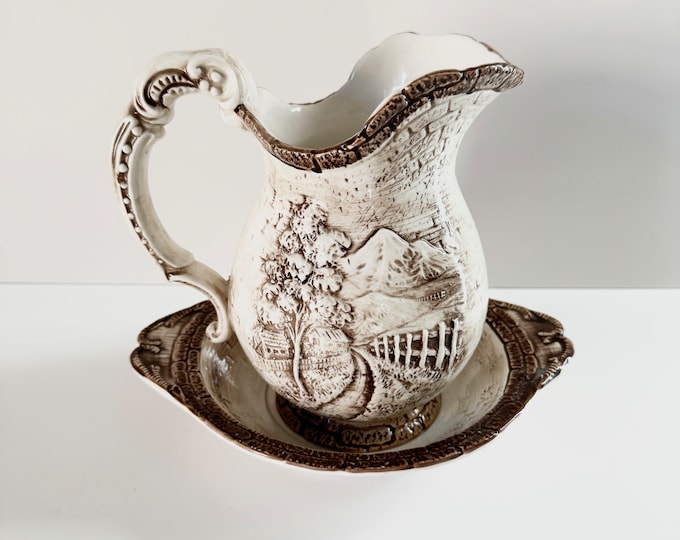 Vintage Ceramic Pitcher and Bowl Made in Japan Hand Painted Pitcher ...