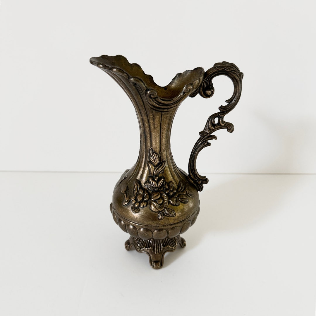 Vintage Brass Pitcher Made in Italy Brass Ornate Roses Italian Pitcher ...