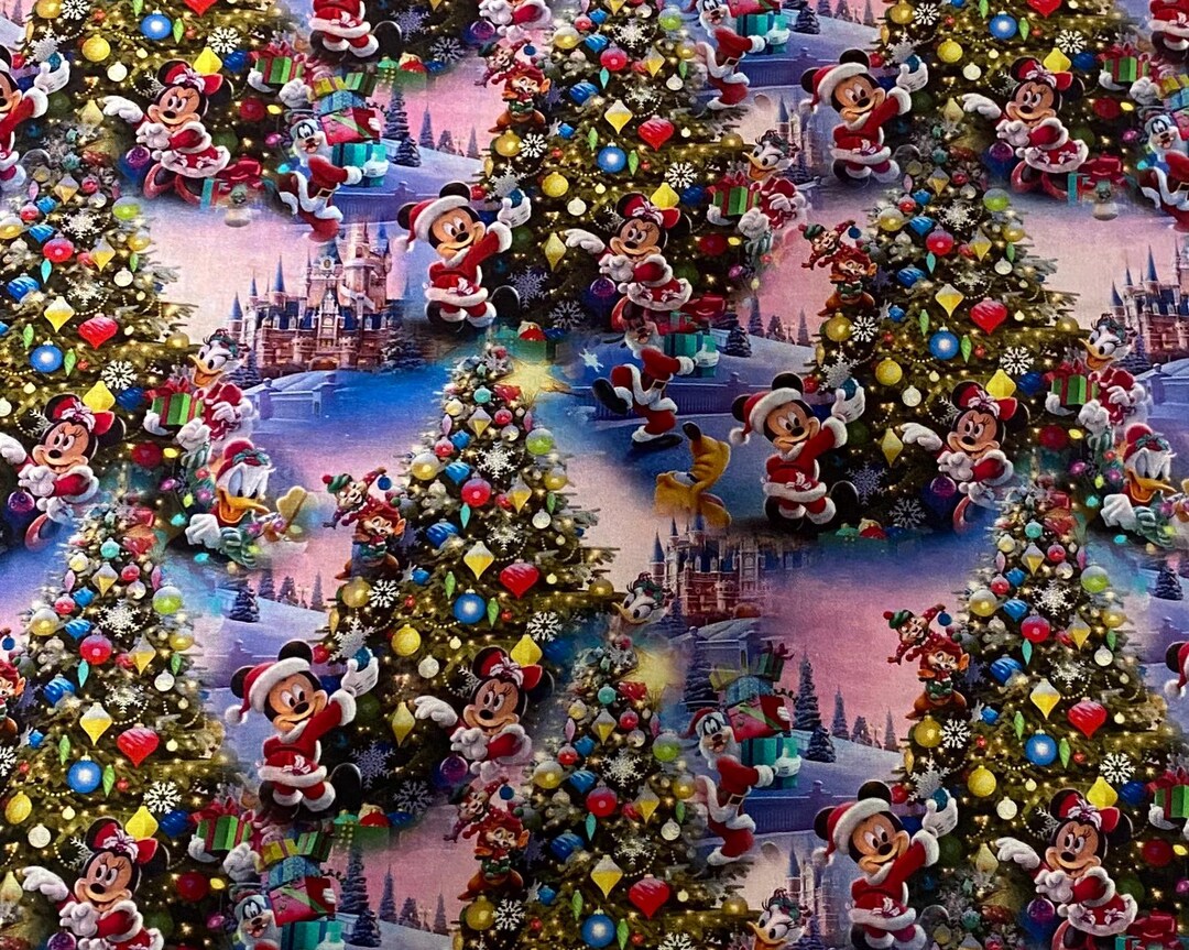 18 X 10 Disney Christmas Fabric Collage 100% Cotton Fabric Disney World ...
