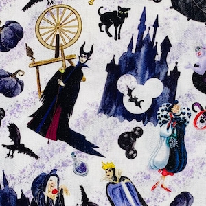 Disney Villain Fabric 100% Cotton Fabric Fat Quarter Tumbler Cut Evil ...