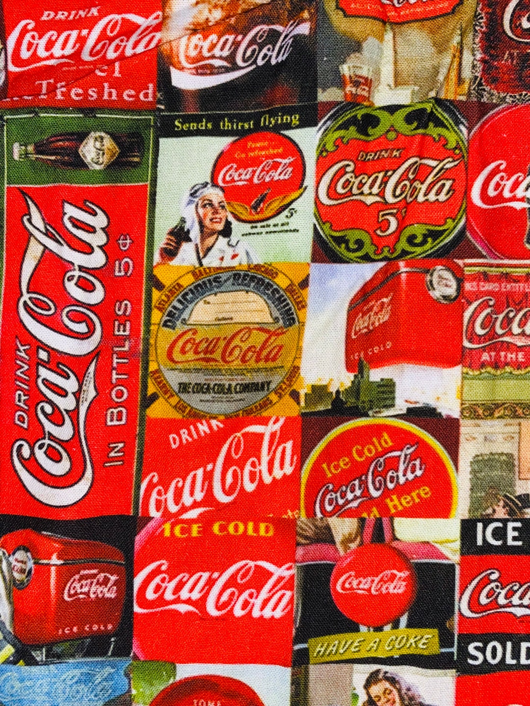 Coca Cola Fabric 100% Cotton Fabric Fat Quarter Tumbler Cut Coke Fabric ...