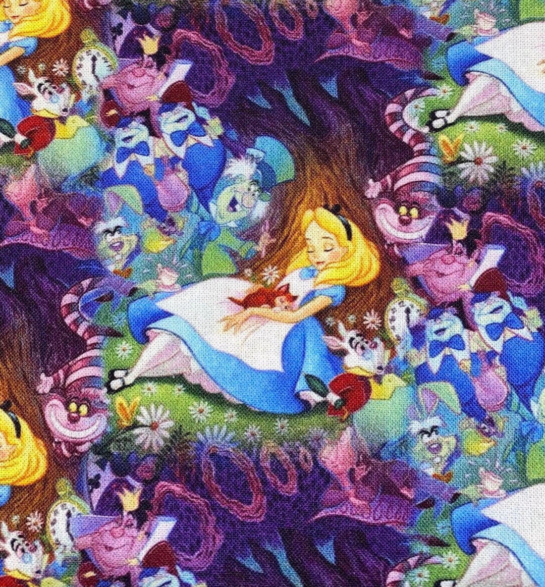 18" X 10" Remnant Alice in Wonderland Fabric 100% Cotton Fabric Disney ...