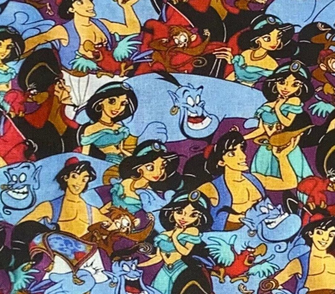 18x10" Disney Aladdin Fabric 100% Cotton Fabric Remnant Disney Collage ...