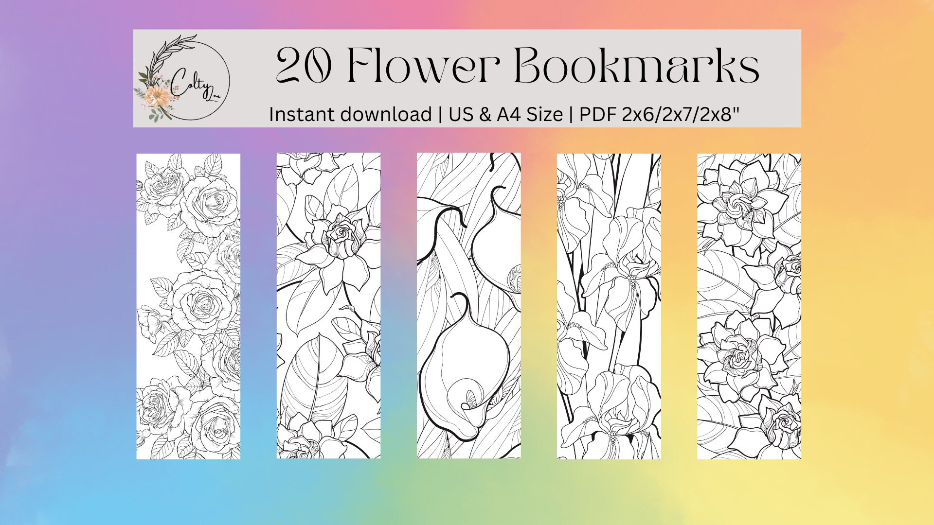 Printable Floral Coloring Bookmarks for Relaxation Art - Etsy