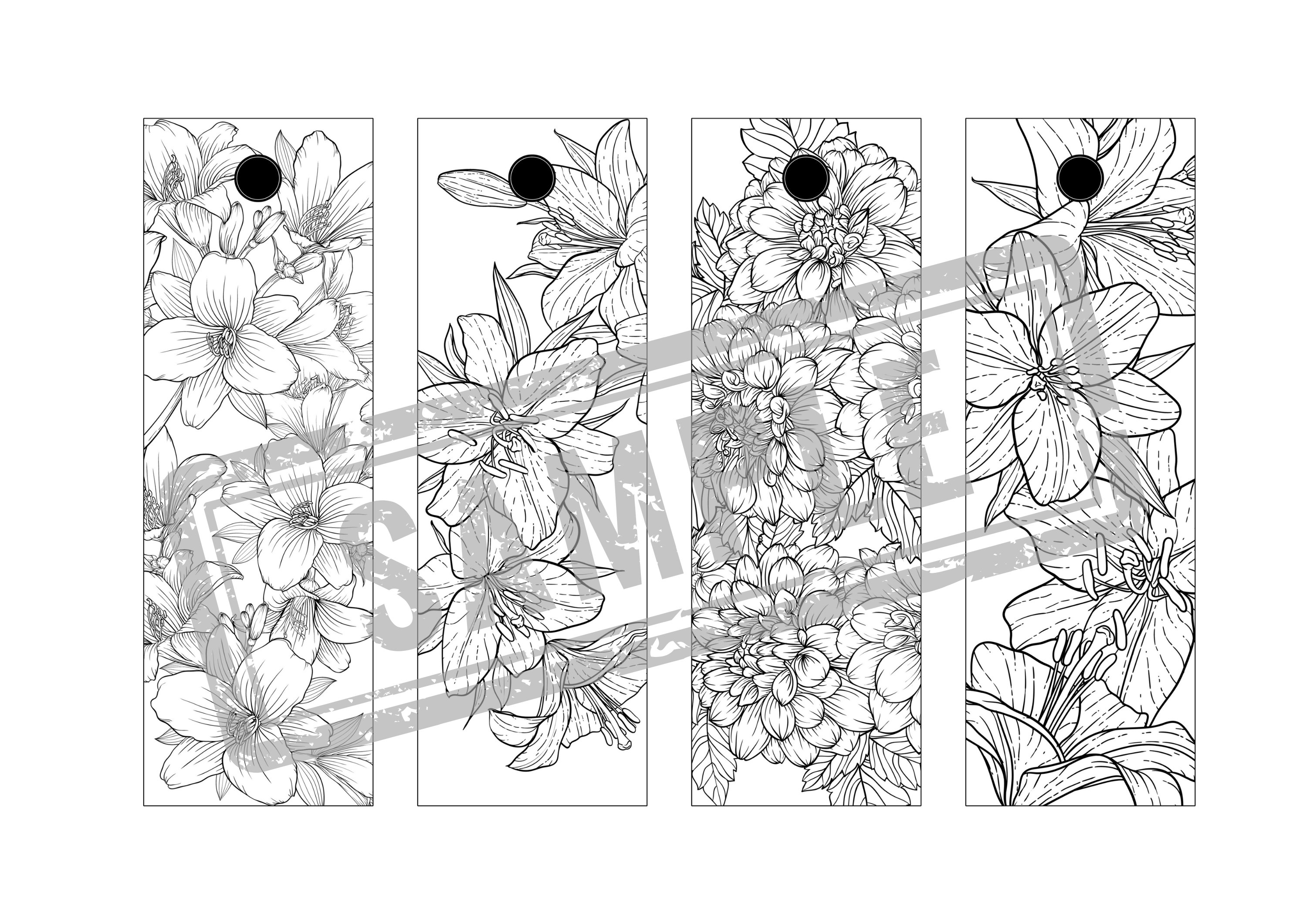 Printable Floral Coloring Bookmarks for Relaxation Art - Etsy