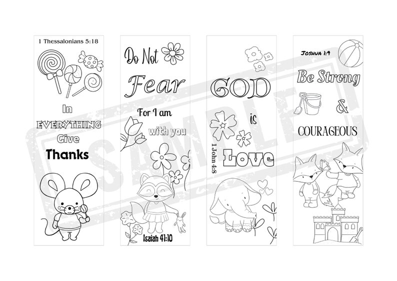 12 Children's Bible Verse Coloring Bookmarks 2 Christian Bookmarks DIY ...