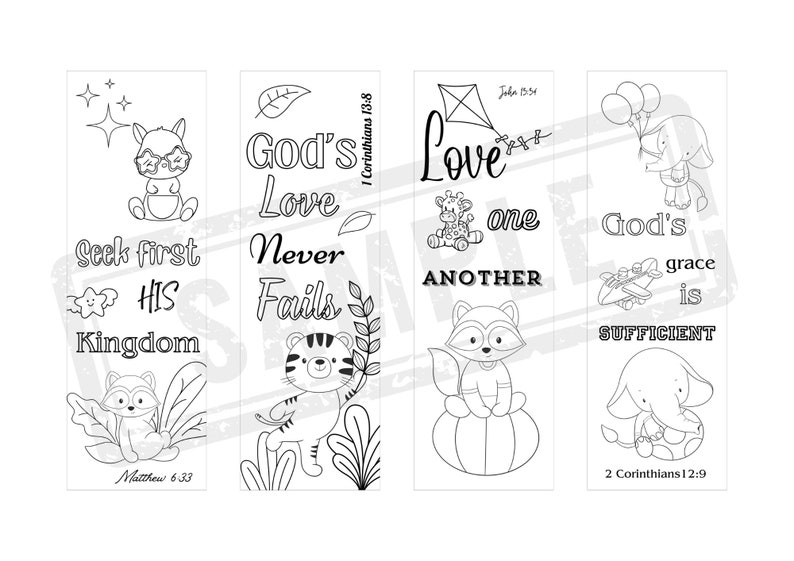 12 Children's Bible Verse Coloring Bookmarks 2 Christian Bookmarks DIY ...