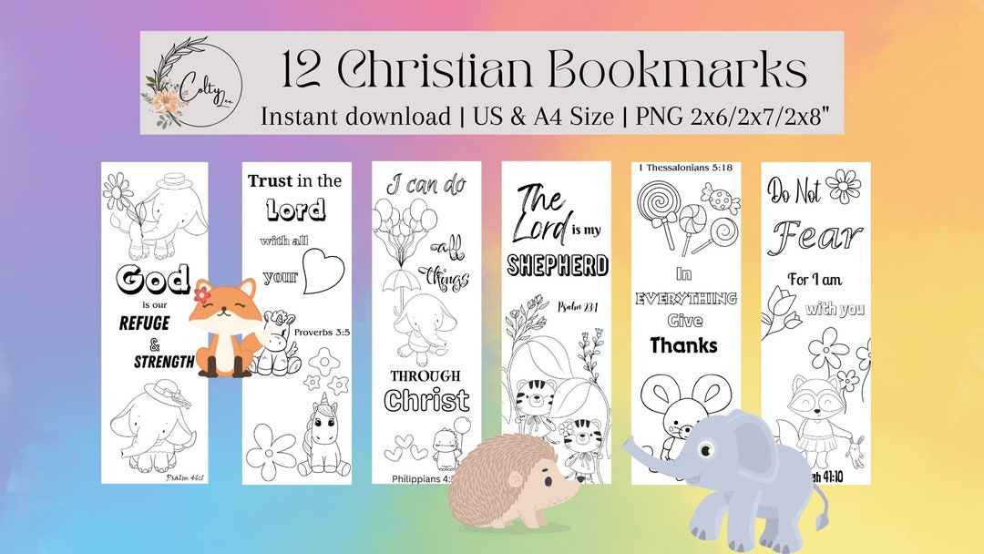 12 Children's Bible Verse Coloring Bookmarks 2 Christian Bookmarks DIY ...