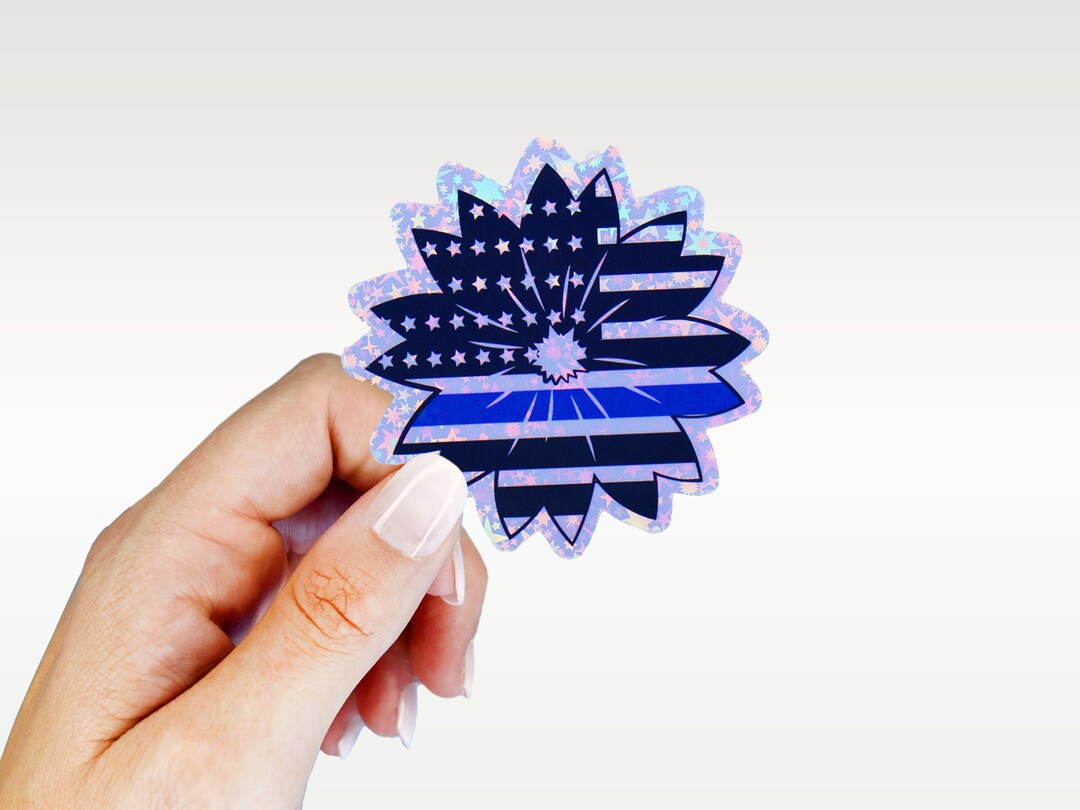 Holographic Thin Blue Line Sunflower Thin Blue Line Sticker - Etsy