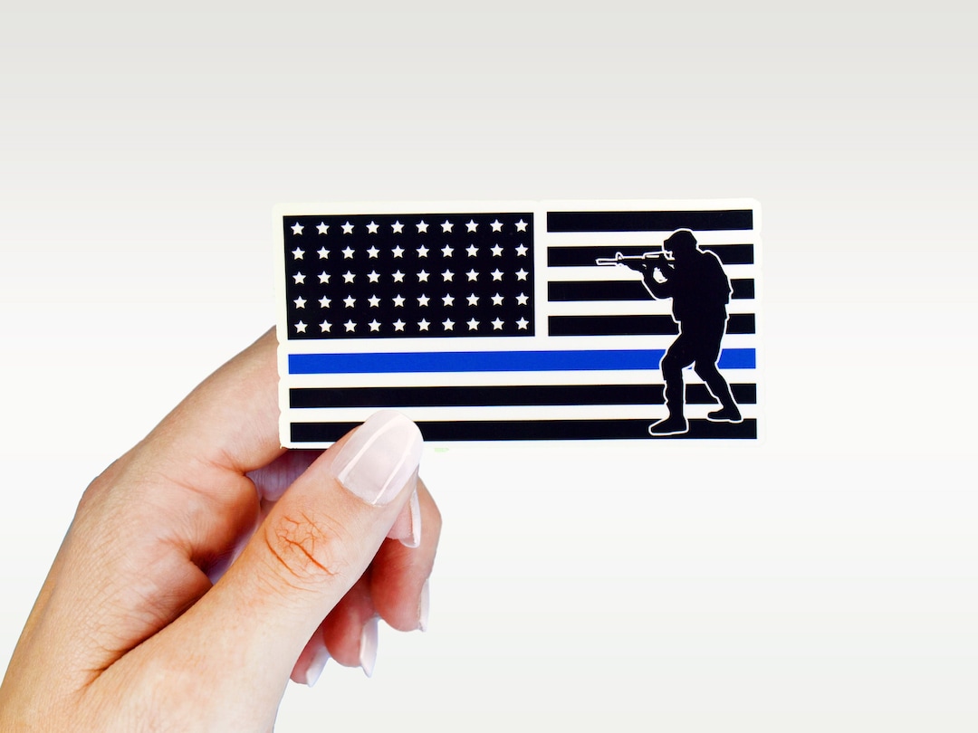Thin Blue Line Flag With Silhouette Sticker Thin Blue Line Sticker ...
