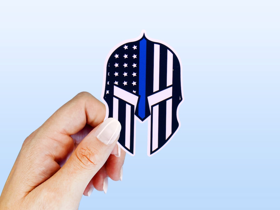 Thin Blue Line Spartan Helmet Sticker Thin Blue Line Sticker - Etsy