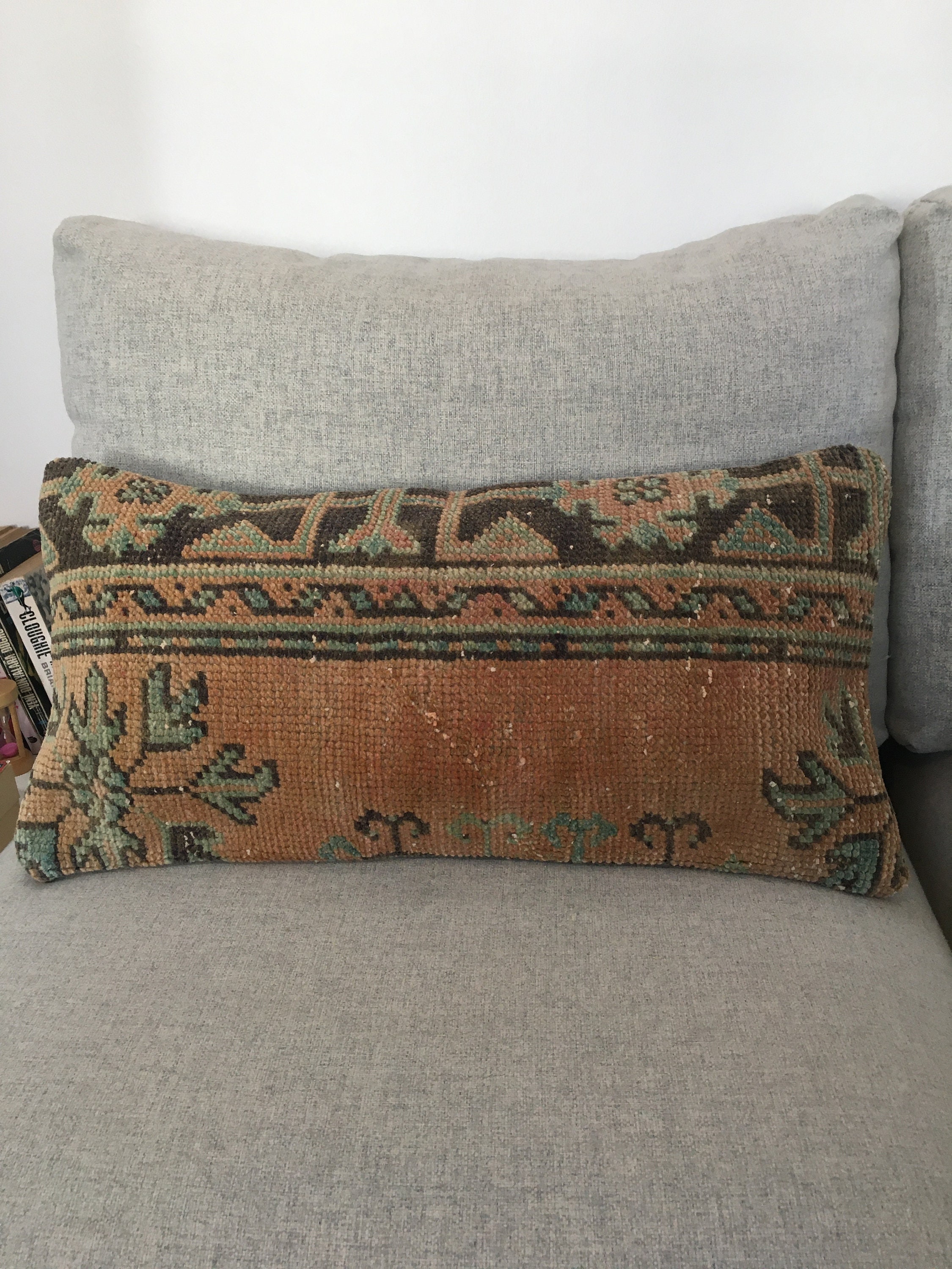 12x24 Throw Worn Rug Pillow Set , Vintage Turkish Lumbar Pillows , Worn ...