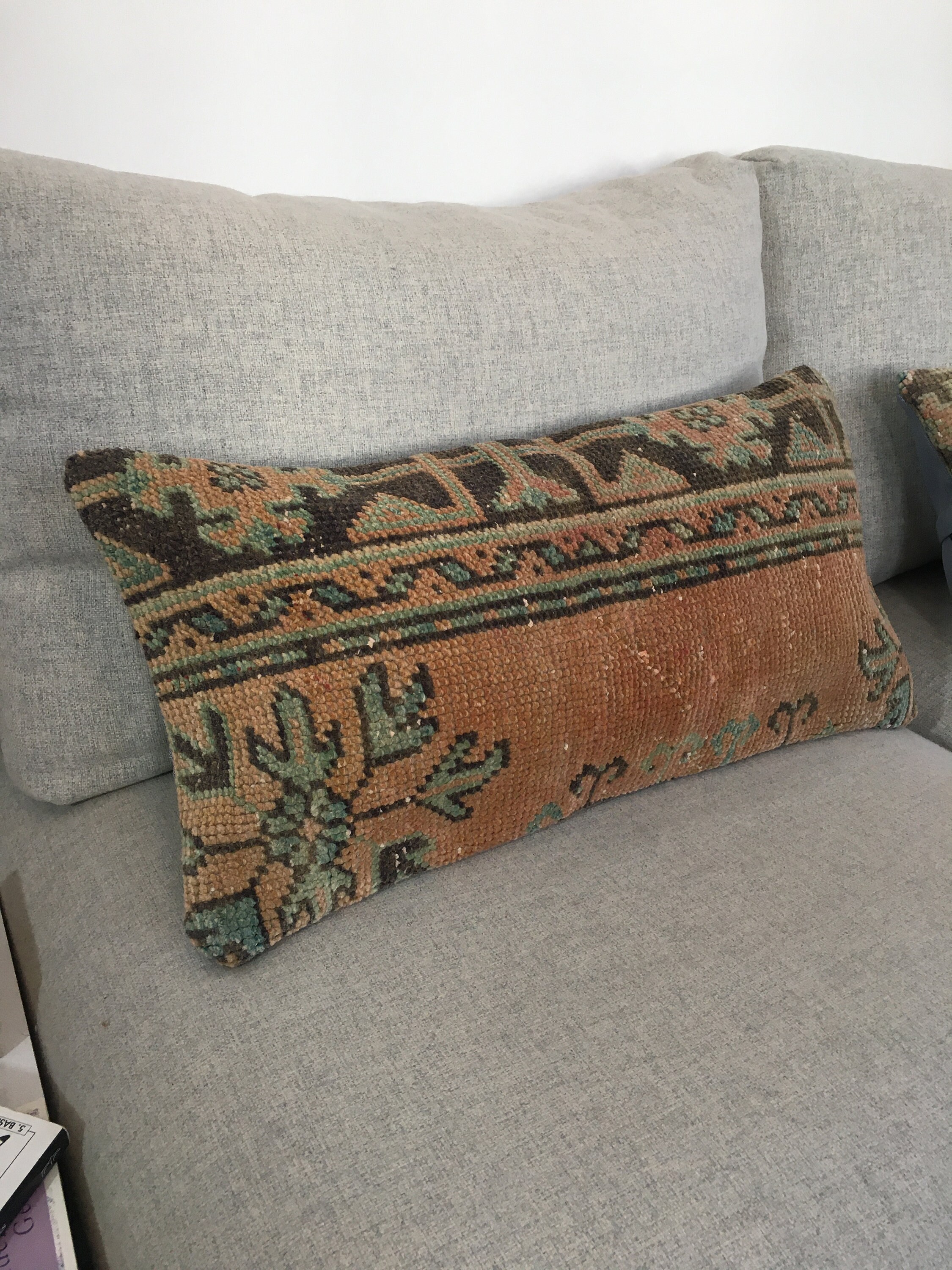 12x24 Throw Worn Rug Pillow Set , Vintage Turkish Lumbar Pillows , Worn ...
