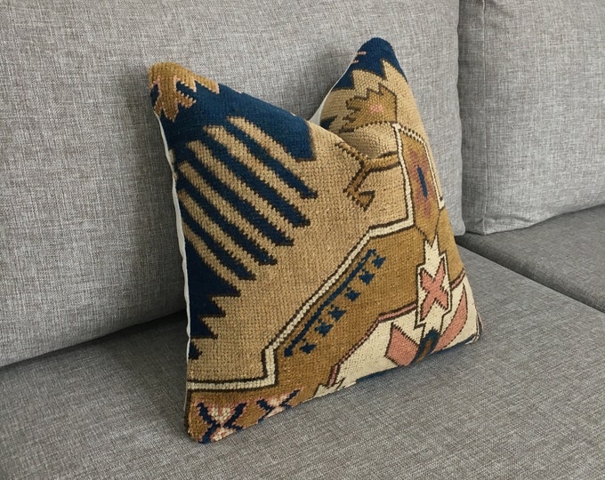 14x14 Vintage Rug Pillow , Abstract Turkish Cushion , Designer Small ...