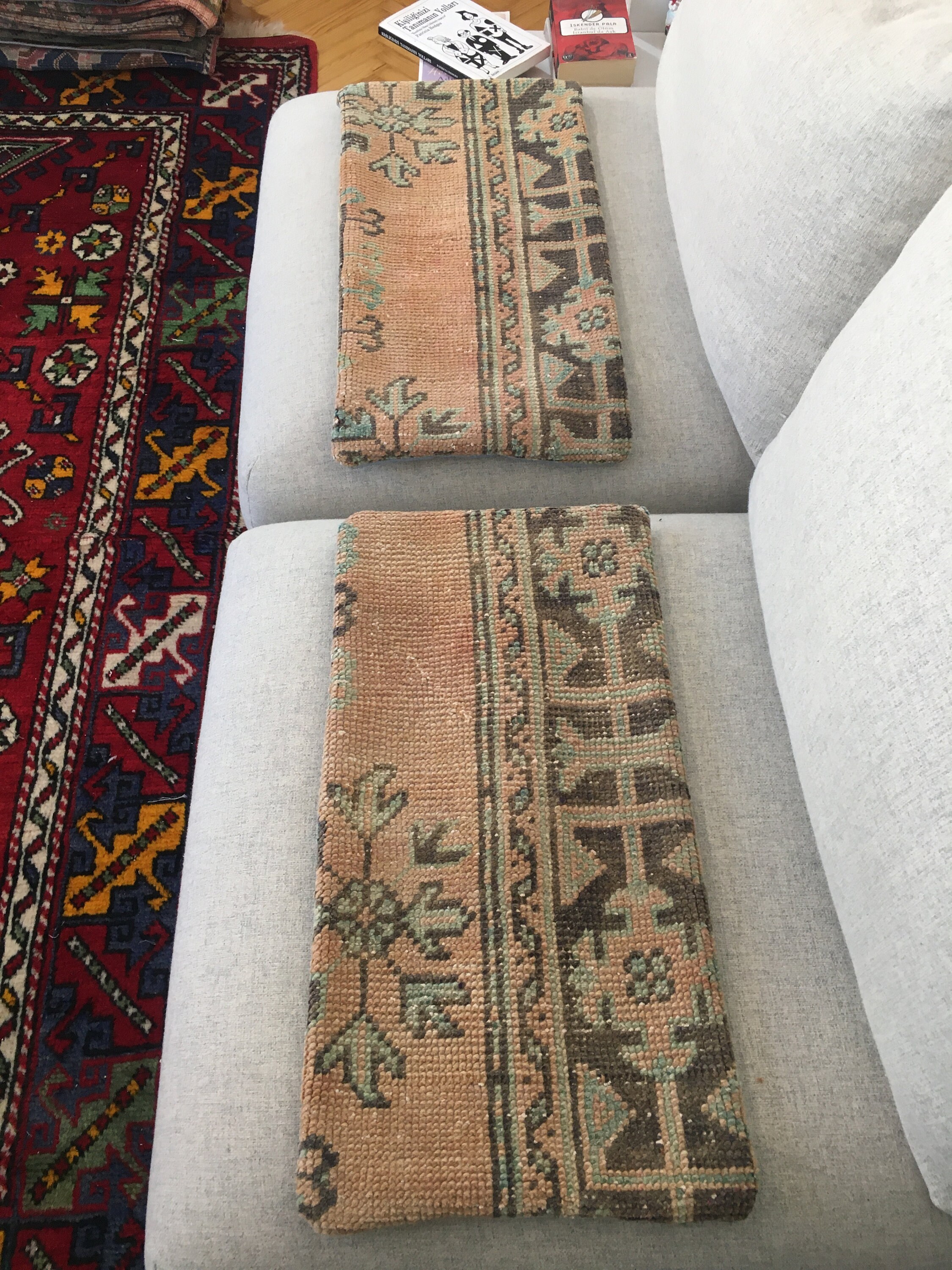 12x24 Throw Worn Rug Pillow Set , Vintage Turkish Lumbar Pillows , Worn ...