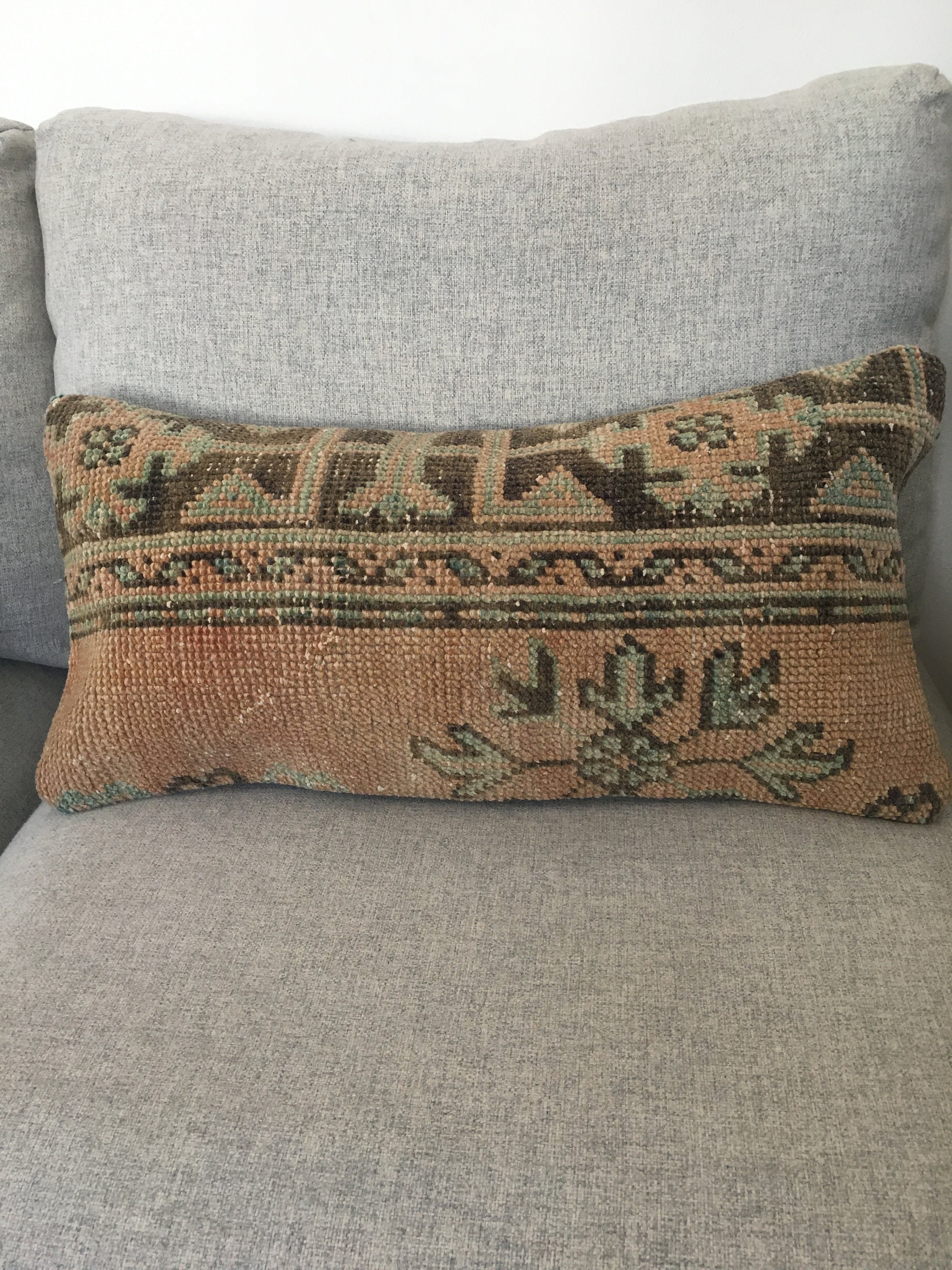 12x24 Throw Worn Rug Pillow Set , Vintage Turkish Lumbar Pillows , Worn ...