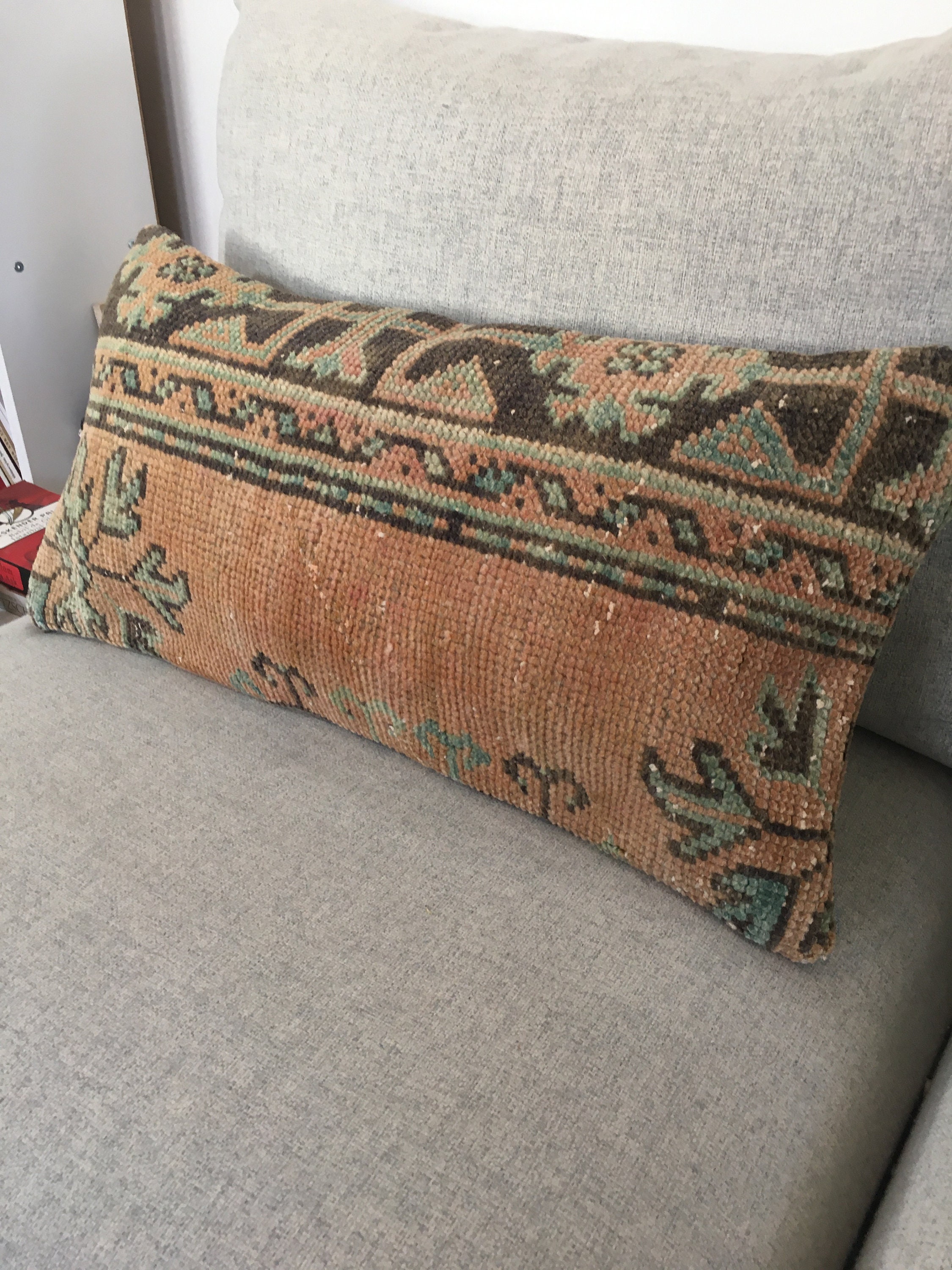 12x24 Throw Worn Rug Pillow Set , Vintage Turkish Lumbar Pillows , Worn ...