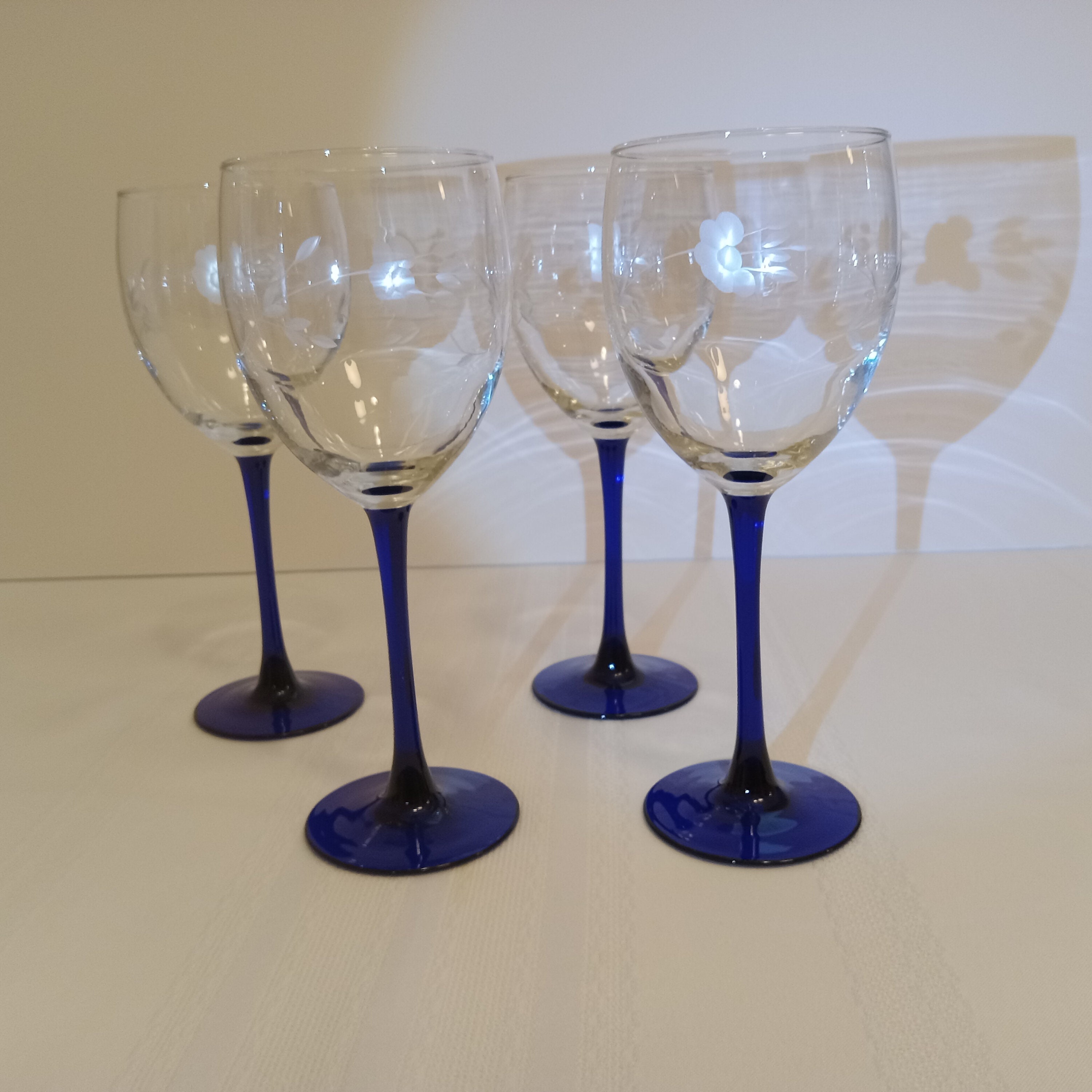 Luminarc Etched Blue Stem Wine Glasses, Set of 4 - Etsy