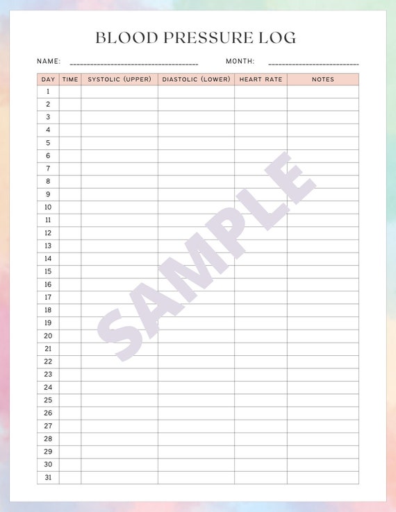 Printable Blood Pressure Monitoring Log High Blood Pressure - Etsy
