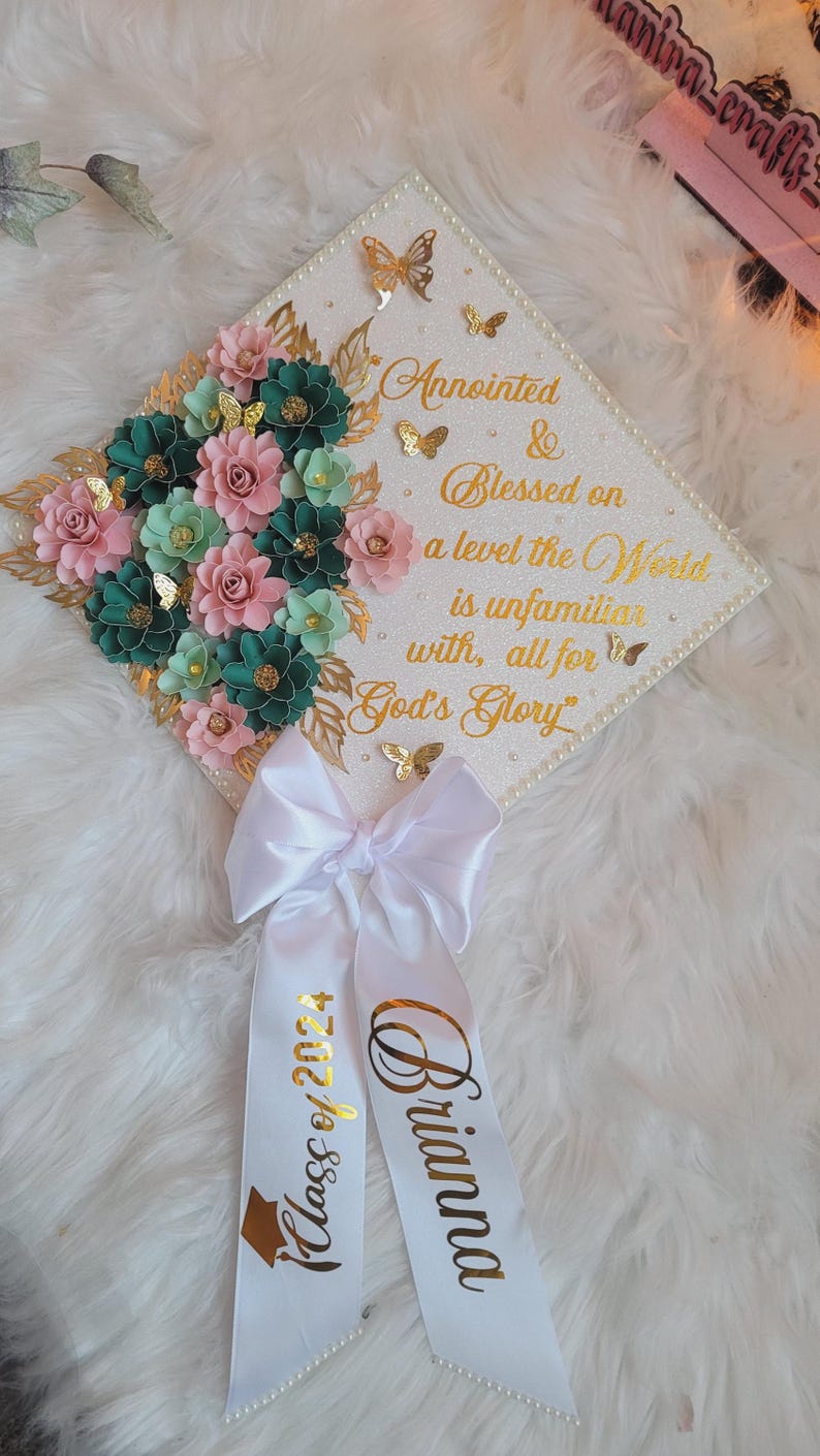 Custom Graduation Cap Topper With Paper Flower Class of 2026 Bible ...