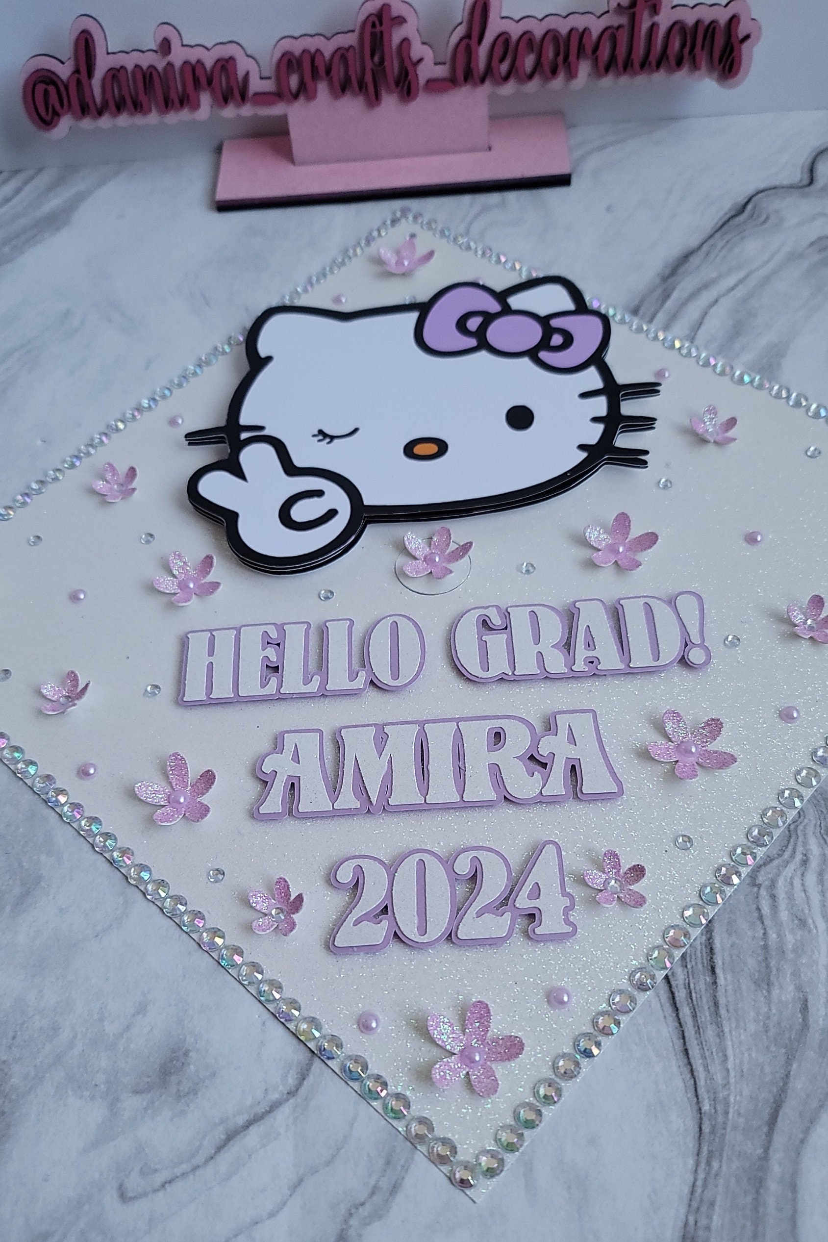 Hello Graduation Hat, Kitty Graduation Cap, Class of 2024, Cap Custom ...