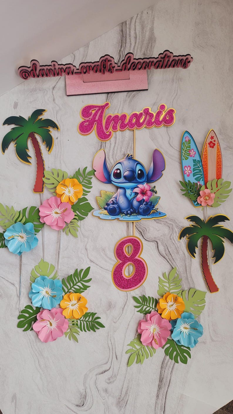 Stitch Cake Topper: Custom Birthday, Hawaii Hibiscus Decor - Etsy