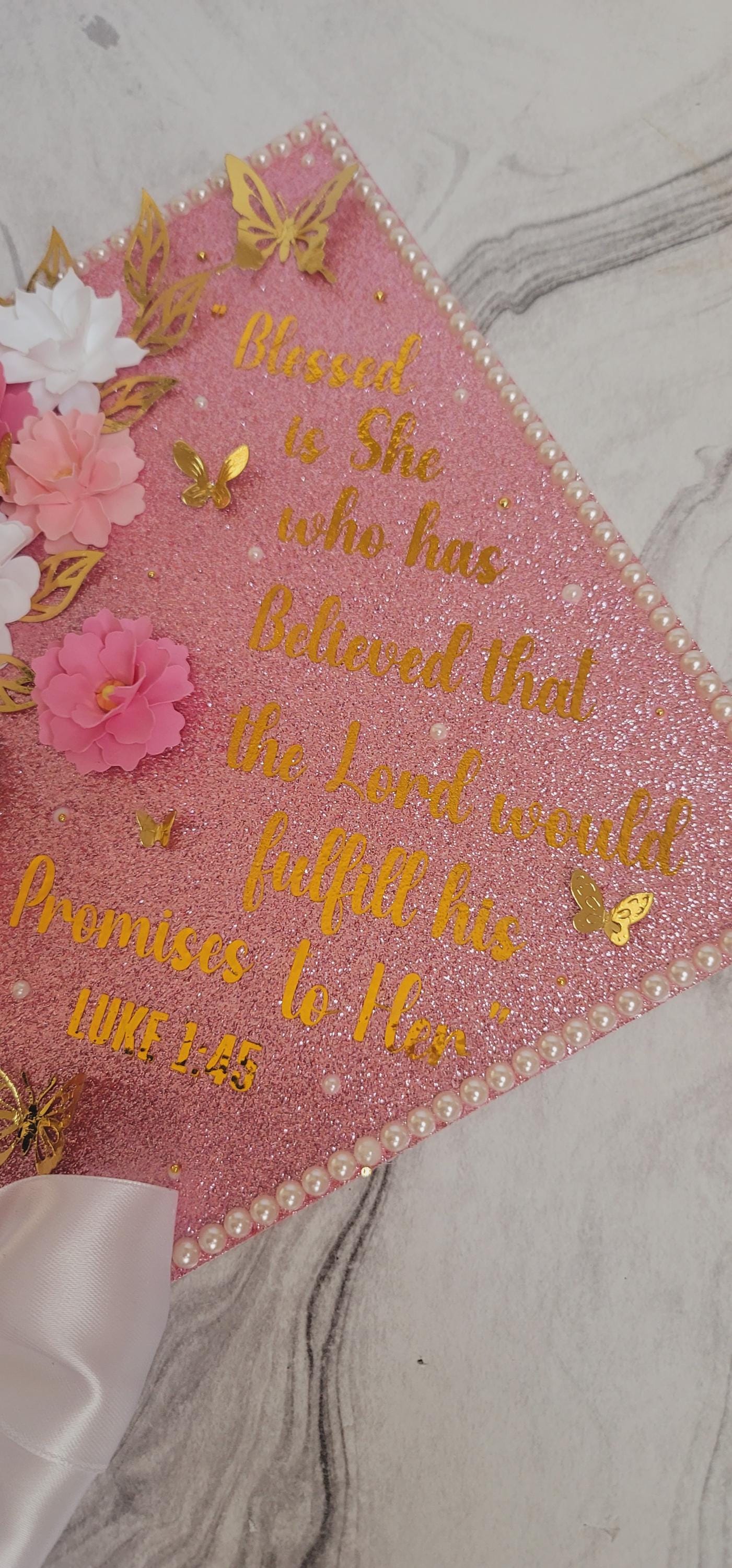 Custom Graduation Cap Topper, Pink Paper Flowers, Class of 2026, High ...
