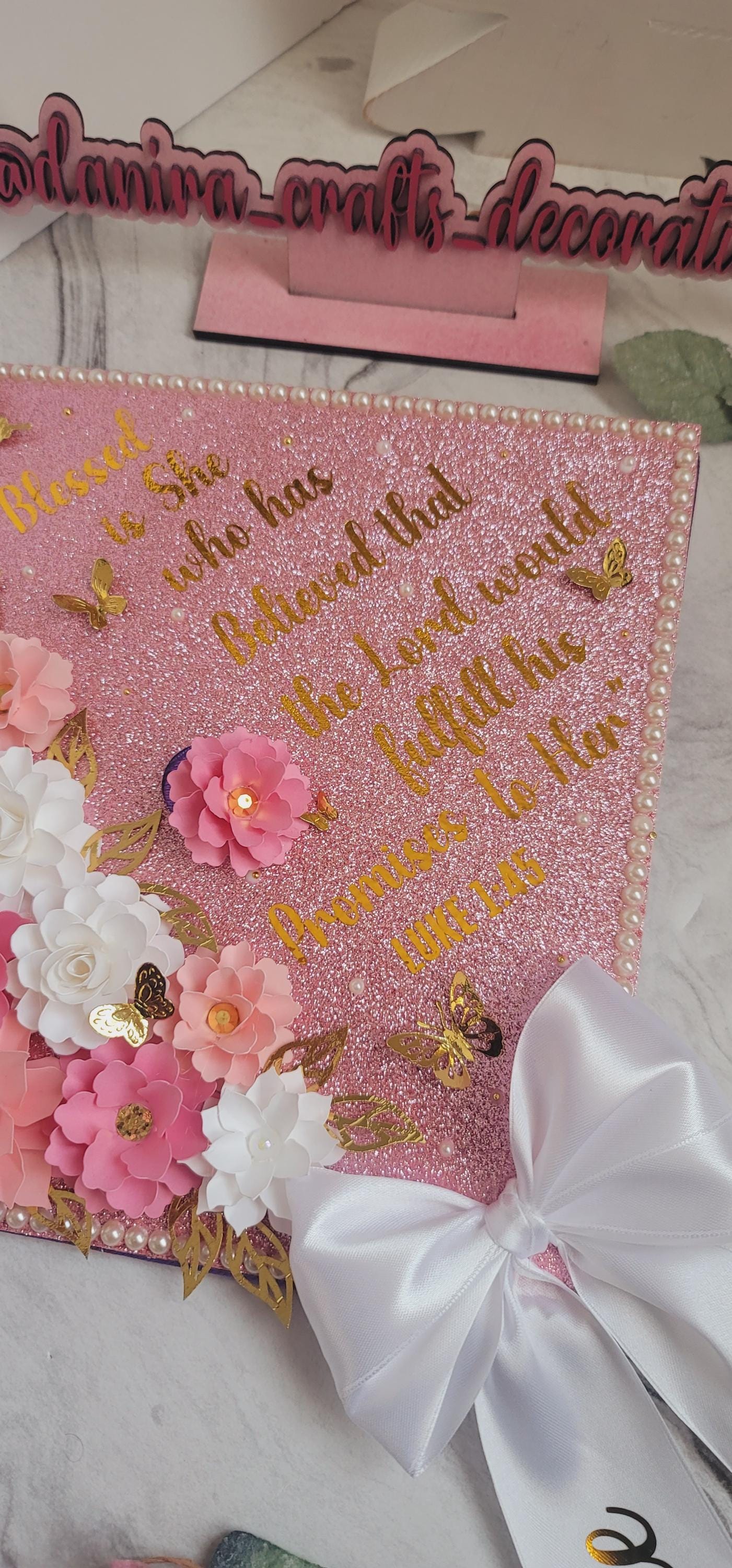 Custom Graduation Cap Topper, Pink Paper Flowers, Class of 2026, High ...