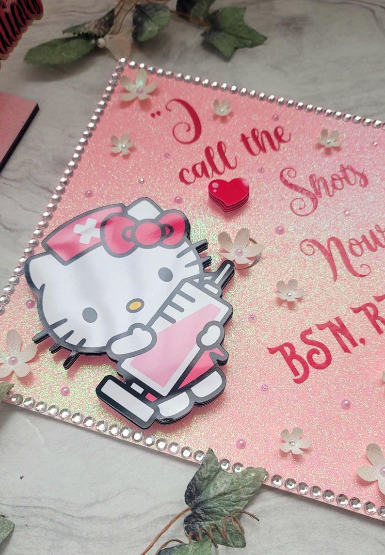 Custom Kitty Nurse Graduation Cap Topper Personalized Hello Healthcare ...