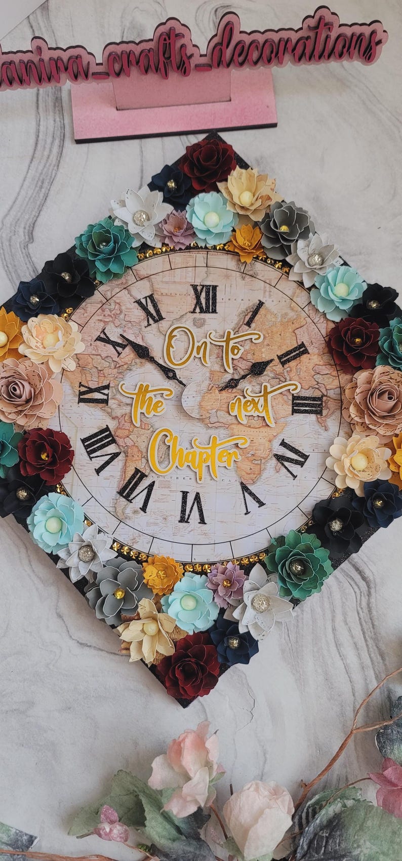 Vintage Graduation Cap Topper 2026 World Map and Clock Grad Cap Vintage ...