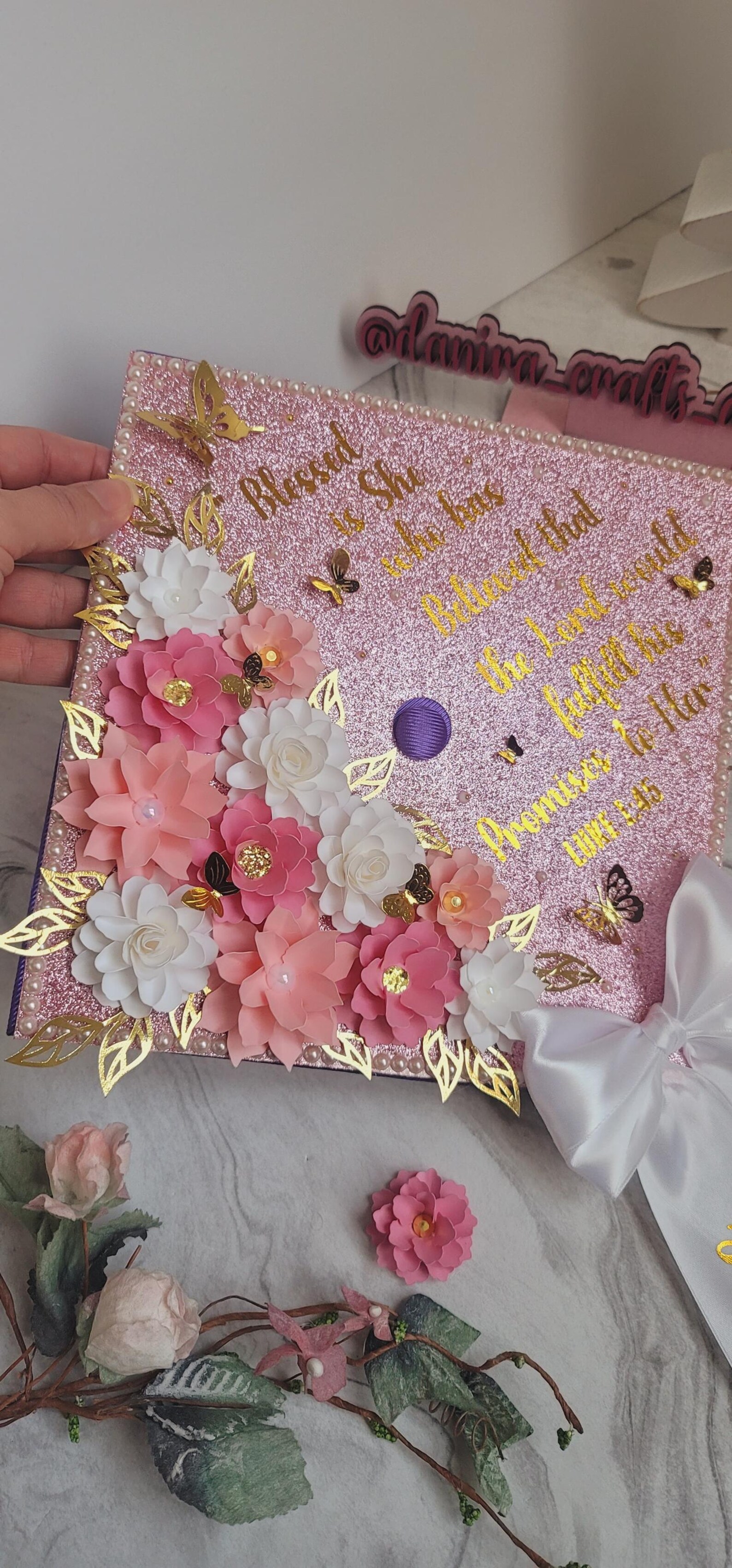 Custom Graduation Cap Topper, Pink Paper Flowers, Class of 2026, High ...