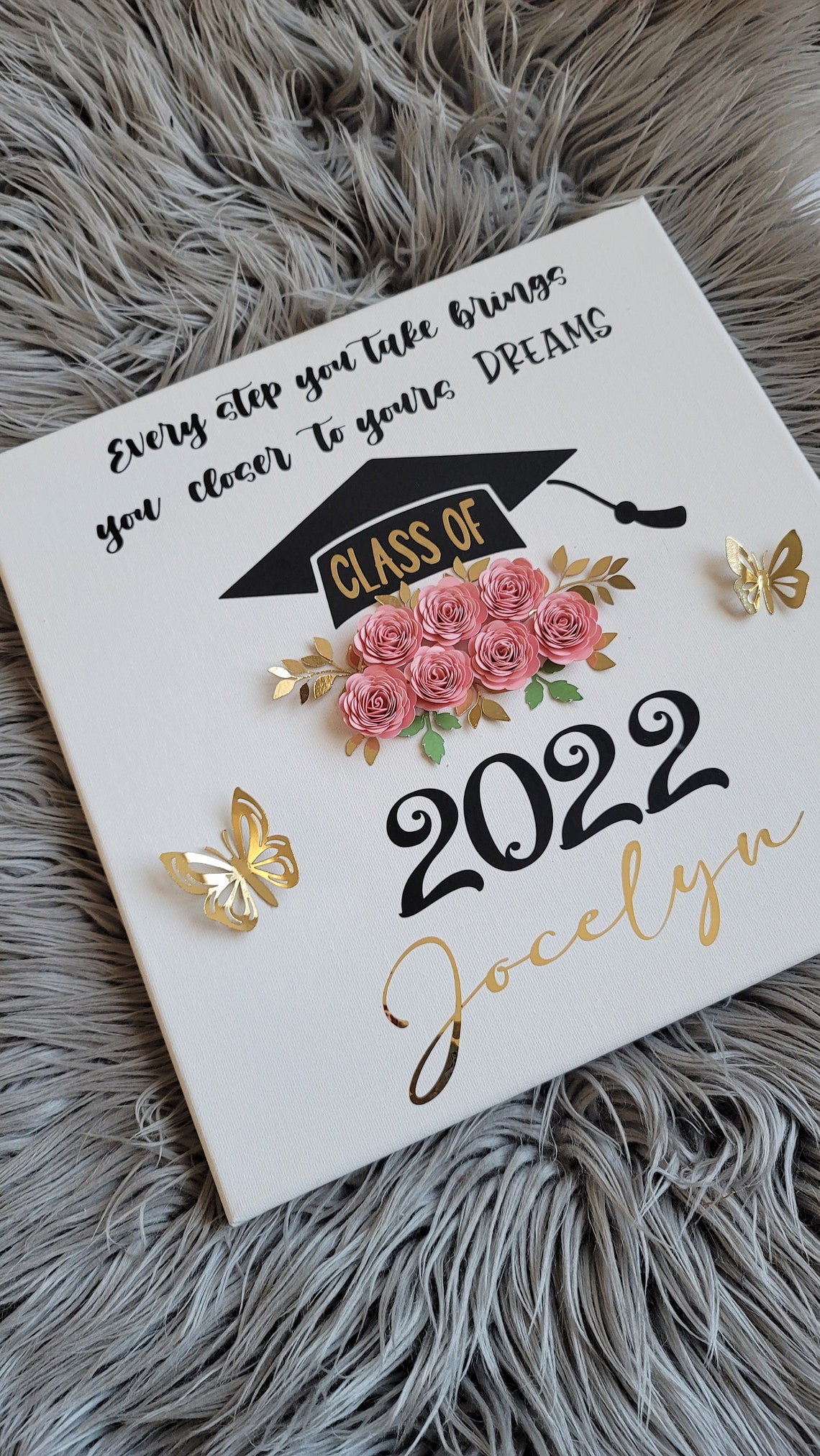 Custom Graduation Canvas Sign: Class of 2026, Handmade Paper Flowers - Etsy